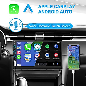 7 Inch Double Din Car Stereo System Compatible with Apple Car Play and Android Auto, Touch Screen Car Radio with Voice Control, Bluetooth 5.2, Subwoofer, A-Link, Backup Camera, FM/AM