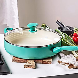 GreenPan Rio Healthy Ceramic Nonstick, Saute Pan with Lid, 5QT, Turquoise