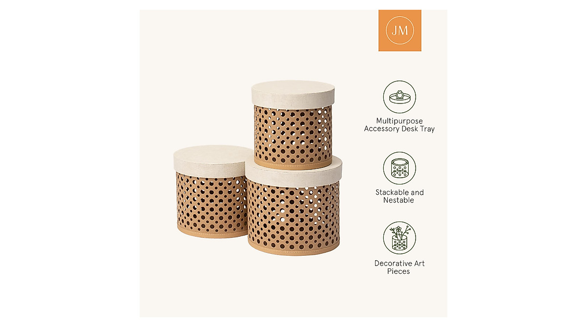 LA JOLIE MUSE Decorative Round Storage Boxes Set of 3, Polka Dot Cutout ...