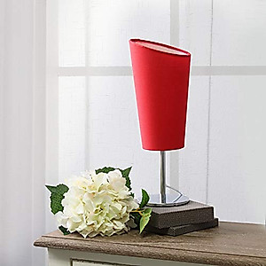 Simple Designs LT2061-RED Mini Chrome Angled Fabric Shade Table Lamp, Red
