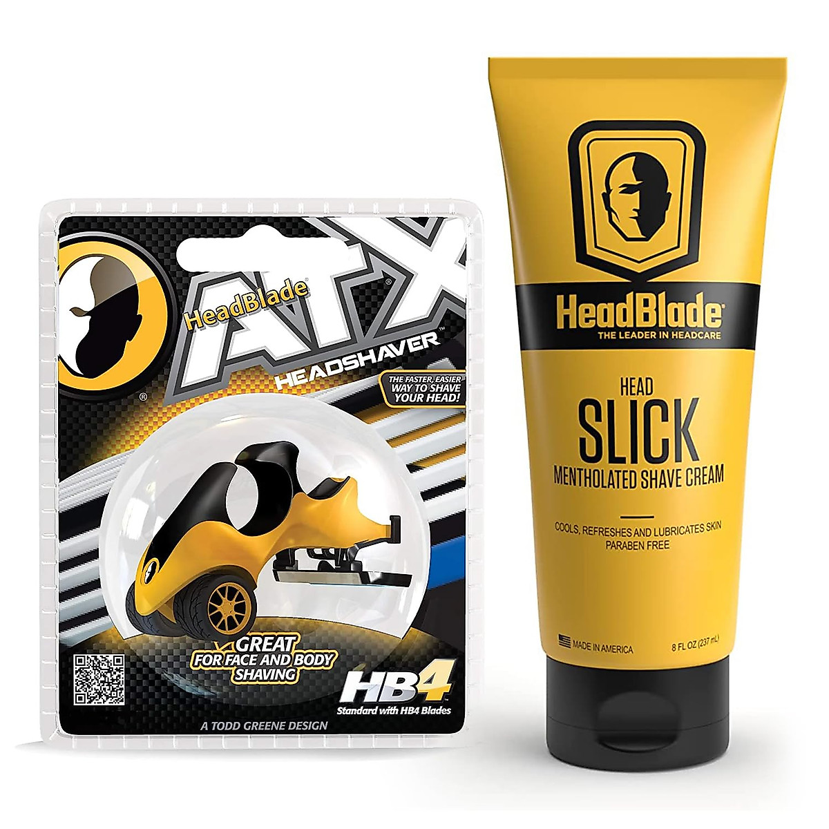 HeadBlade ATX Razor and HeadSlick Shave Cream (8 oz) Bundle - No more Nick, Cuts, or Razor Burns