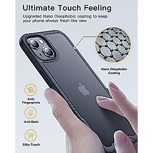 Humixx Designed for iPhone 13 Case & iPhone 14 Case [10FT Military Grade Drop Protection] [Anti-Scratch & Anti-Fingerprint] Shockproof Translucent Matte Back with Soft Bumper Protective Case, Black