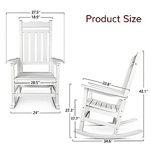 Stoog Set of 2 Outdoor Rocking Chairs, Hips Plastic Porch Rocker with 400 lbs Weight Capacity, for Backyard, Fire Pit, Lawn, Garden and Indoor (White)
