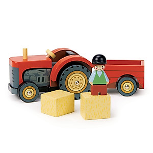Tender Leaf Toys - Farmyard Tractor - Wooden Tractor Toy with Removeable Trailer, Animals and Accessories - Open-Ended Play Toy, Farm Pretend Play for Boys and Girls - Age 18m+