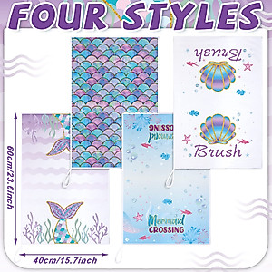 Bencailor 4 Pcs Hand Towels for Girls Absorbent 24 x 16 Inches Tea Towels Mermaid Unicorn Gnome Butterfly Dish Towels for Kitchen Gifts Bathroom Spa Gym Sport Housewarming (Purple, Blue,Mermaid)