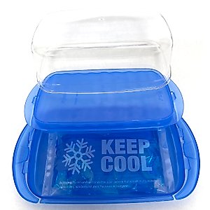 Sana Enterprises Butter Dish (Blue) with Lid (Clear) Lightweight Butter Keeper with Cooling Pack for Keeping Butter, Margarine, Spreads, Or Cheeses Cool and Fresh, Ideal for inside & outside Dining