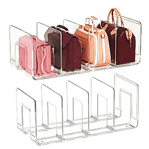 frtzal Purse Closet Organizer,Purse Organizer for Closet,Handbag Organizer,Desk File Sorter Purse, 4 Clear Handbag Storage Shelf - Plastic Clutch Dividers