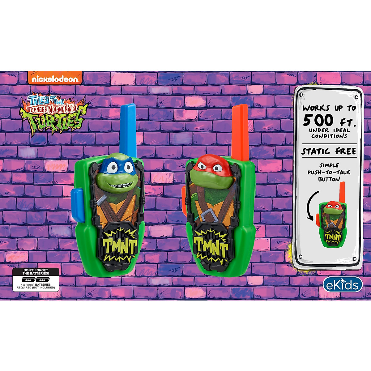 eKids Teenage Mutant Ninja Turtles Toy Walkie Talkies for Kids, Static Free Indoor and Outdoor Toys for Boys, Designed for Fans of Ninja Turtles Toys
