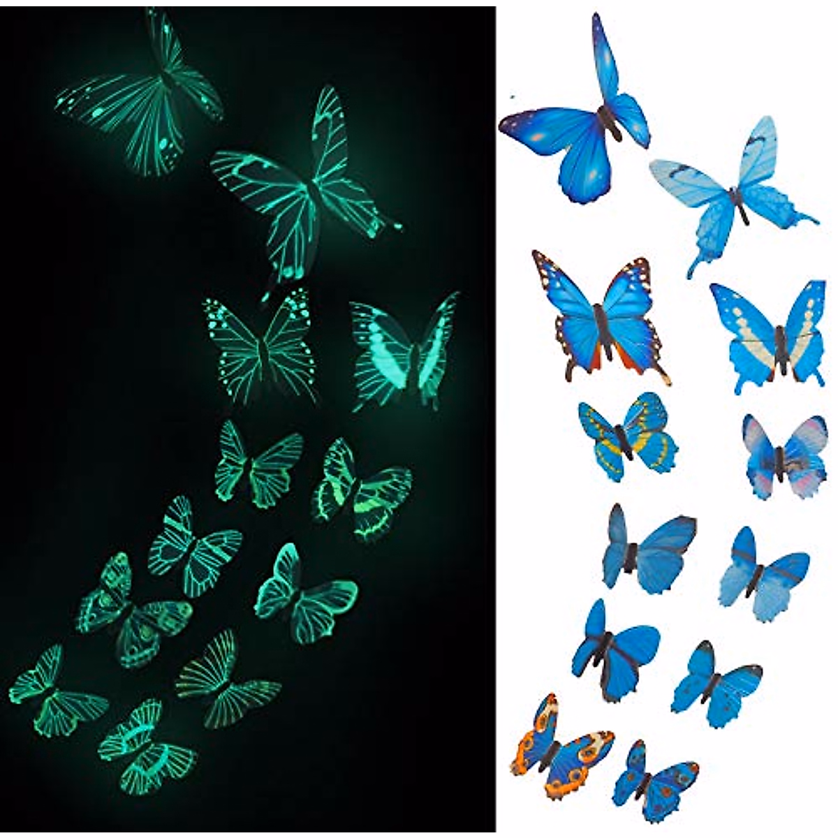 Glow in The Dark 3D Butterfly Stickers for Ceiling or Wall Decor, Adhesive 12pcs Butterflies for Kids Bedroom Nursery Living Room,Luminous Create a Realistic Butterflyry Home Garden