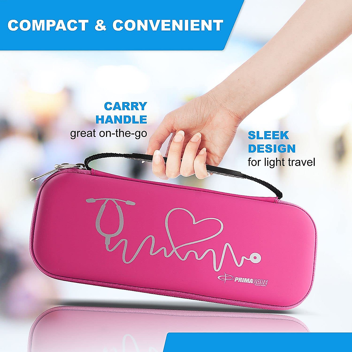 Primacare KB-9297-PK Pink Stethoscope Case, Supplies NOT Included, for Stethoscopes and Medical Supplies, Multiple Compartments, Portable and Lightweight First Aid Kit Bag, Accessories for Nurses