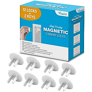 52 Pack - 12 Locks & 2 keys Magnetic Cabinet Locks bundle with 38 Pack Baby Proofing Outlet Covers