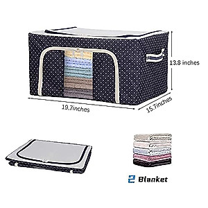 CEGAR Oxford Fabric Storage Box, Stackable Storage Bag Organizers, Double Zipper Folding Holder Container Organizer with Steel Frame for Clothes Bed Sheets Blanket (Blue-72L-2)