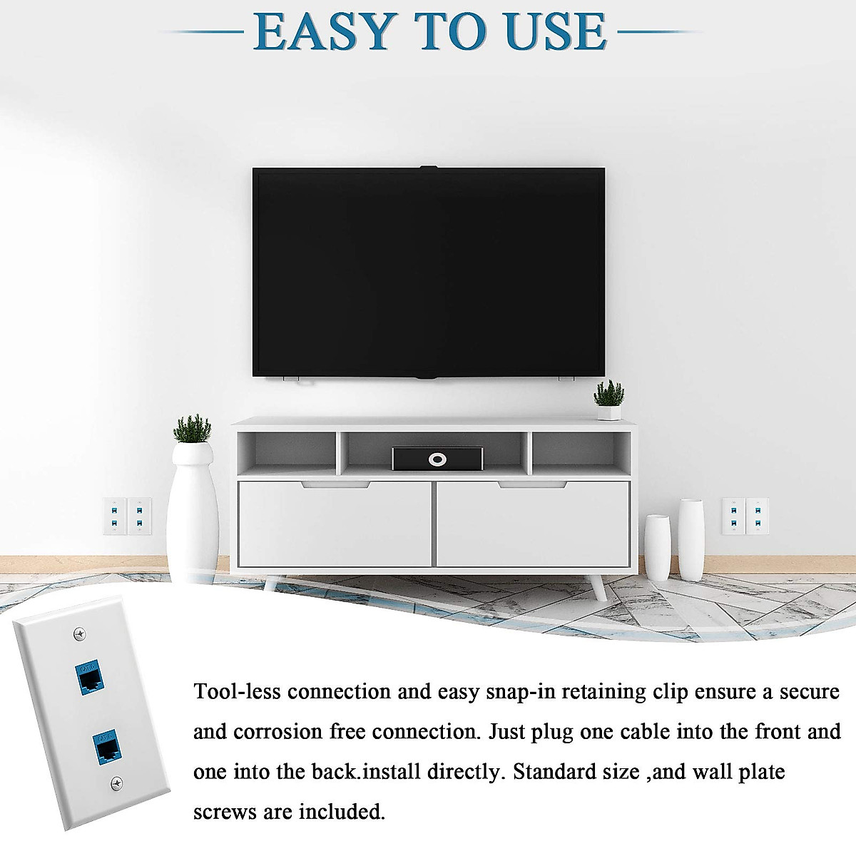 4 Pieces 2 Port Ethernet Wall Plate, RJ45 Cat6 Female to Female Jack Inline Coupler FacePlates (Blue)