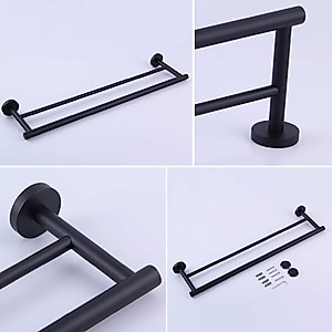 BEIGEEWY Double Bath Towel Bar 24-Inch Stainless Steel Towel Holder Modern Bathroom Accessories Wall Mounted, Matte Black