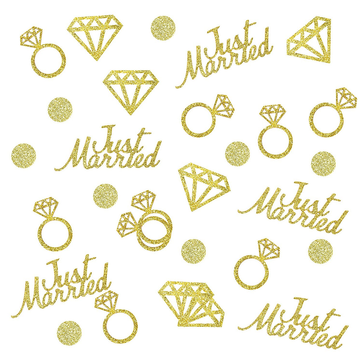 AIEX 300pcs Gold Wedding Table Confetti, Glitter Paper Confetti Just Married Diamond Ring Dots Confetti Table Decorations for Bridal Shower Wedding Bachelor Party