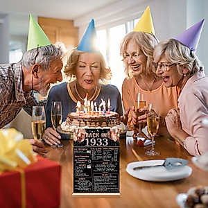 Trgowaul 90th Birthday Decorations Set: Includes Rose Gold Birthday Backdrop Banner 5.9 X 3.6 Fts, Rose Gold Back in 1933 Birthday Poster Acrylic Table Sign with Stand