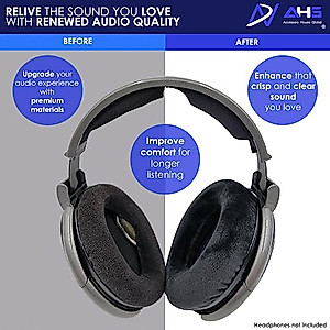 AHG Replacement Ear Pads & Headband Cushion Pad Compatible with Sennheiser Headphones HD600 HD650 HD 660S HD 660S2 Massdrop X HD 6XX HD58X Jubilee & HD580 - Premium Velour & High-Density Foam (Black)