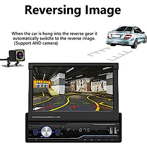 7 Inch Single Din Car Stereo, Apple Carplay Android Auto Flip Out Car Touchscreen Radio with Bluetooth,Mirror Link,Backup Camera, USB/AUX Input,AM/FM