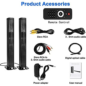 keatalker Sound Bar Portable Soundbar for Home Theater Wireless Speakers 3D Surround Sound with Built-in Subwoofers for TV PC Phones Tablets with Remote Control(37")