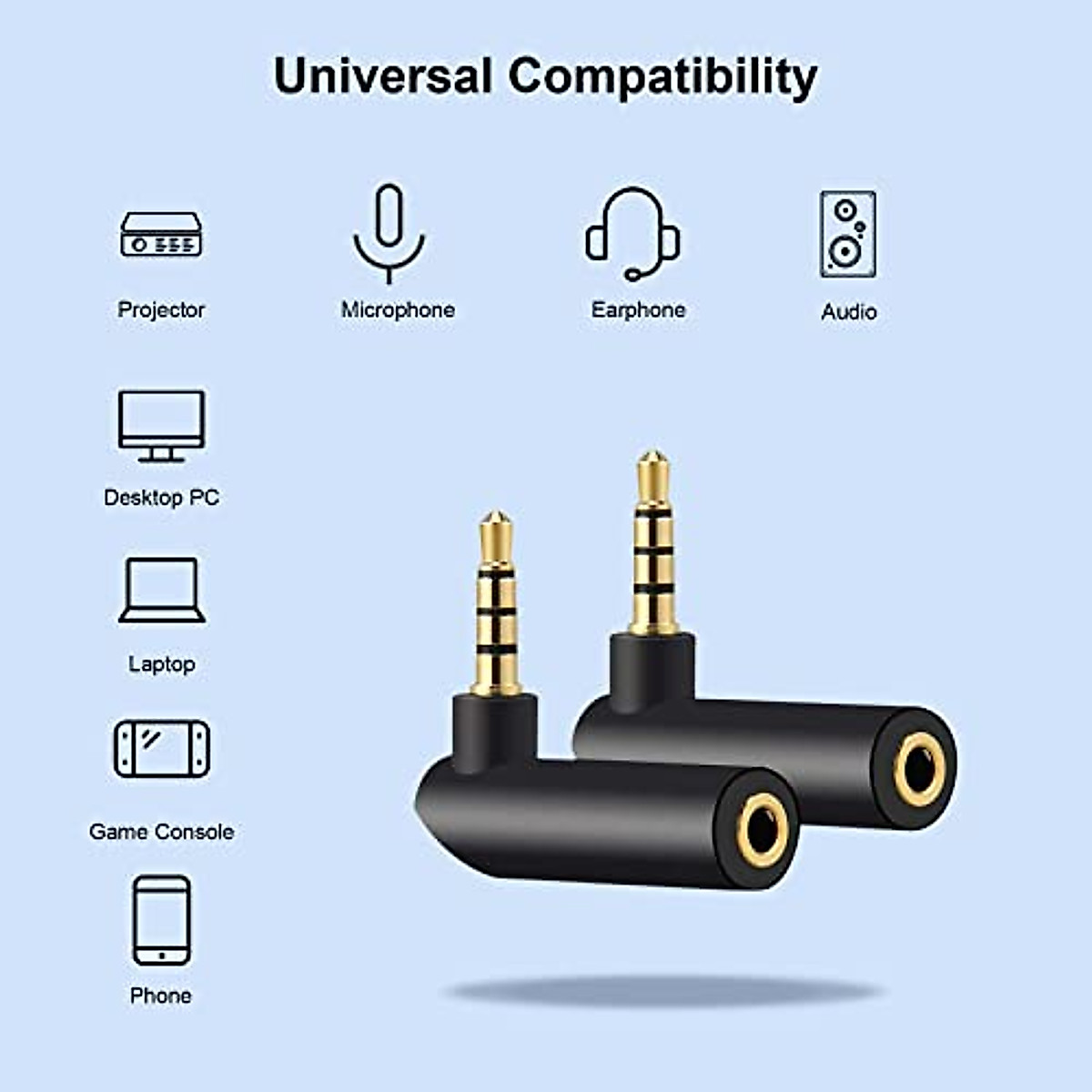 3.5mm Angle Male to Female Audio Adapter, 90 Degree Right Angle Gold-Plated TRS Stereo Jack Plug AUX Connector Compatible with Headset, Tablets, MP3 Players, Game Controller, Speakers(2 Pack)