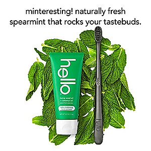 Hello Vegan Fluoride Toothpaste, Moisturizing Hemp Seed Oil + Coconut Oil, Super Fresh Family Farmed Spearmint, Naturally Whitening Toothpaste, Helps Remove Plaque, 4 Ounce