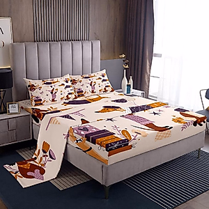 Dachshund Kids Sheet Set Sausage Dog Bed Sheets Set for Boys Children Teens Bedroom Decor Cute Puppy Dog Sheets with Deep Pocket Fitted Sheet Happy Festival Bedding Set Queen Size with 2 Pillow Case