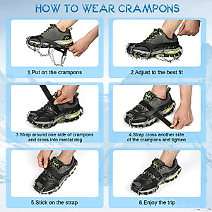 Crampons, 19 Spikes Ice Cleats Traction Snow Grips for Hiking Boots, Shoes Women Men Kids, Safe Protect for Hiking Fishing Climbing Mountaineering(Size-XL)
