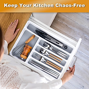Conflech Kitchen Drawer Organizer Silverware Organizer 6 Slots Silverware Holder Utensil Organizer Cutlery Tray Plastic Flatware Organizers