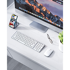 Wireless Bluetooth Keyboard and Mouse Compatible for Mac, seenda Stainless Steel Multi-Device Keyboard and Mouse Rechargeable with Number Pad, Compatible for Mac, iPad, iOS, Silver