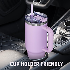 SMLIXE 40 oz Tumbler with Handle and Straw Lid,Insulated Reusable Stainless Steel Water Bottle Travel Mug，Cupholder Friendly Double Wall Vacuum Sealed Cup (Lavender Purple)