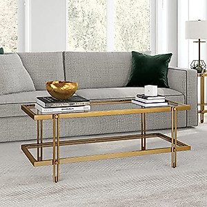 Henn&Hart 45" Wide Rectangular Coffee Table in Brass, Modern coffee tables for living room, studio apartment essentials