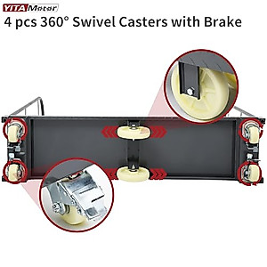 Heavy Duty Narrow Aisle U-Boat Platform Truck Dolly, 60.2 x 15.7 x 60.6 Inch U- Boat Cart with Thick Steel Deck 2000 Lb. Capacity with 6 Casters（4 Swivel Wheels with Brake）