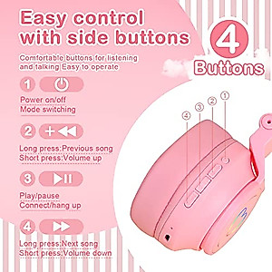 JINSERTA Kids Headphones with Bunny Ear LED Light Up,Noise Cancelling Adjustable Microphone Headset,Wireless Foldable Over-Ear Headphones for Kids Gifts/School/Kids Tablet/Travel (Pink)