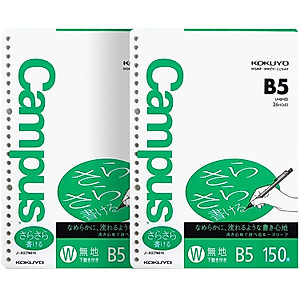 Kokuyo Campus Loose Leaf Paper for Binders, Sarasara Smooth Writing, B5, Plain Ruled, 26 Holes, 150 Sheets, pH Neutral, Bleed Resistant, 75gsm, Pack of 2, Japan Import (NO-837WFN)