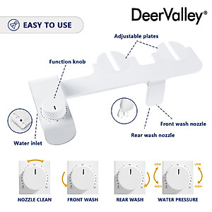 Non-Electric Dual Nozzle Bidet, DeerValley Posterior Feminine Wash Fresh Water Sprayer, Adjustable Water Pressure, Bidet for Toilet Seat Attachment