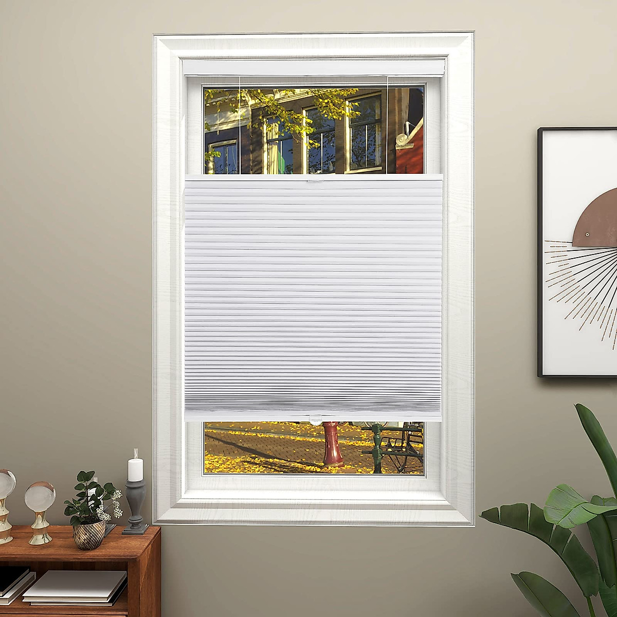 Changshade Custom Top Down Bottom Up Cellular Shades Cordless Blackout, Honeycomb Blinds Room Darkening Window Shades, 1.5" Cell Pleated for Office,Bedroom, Child, Bathroom, Easy to Install,White