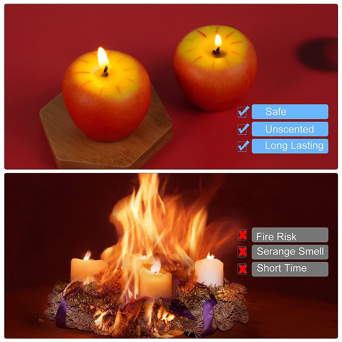 AOMIG Apple Candle, 2 Pack Creative Apple Shaped Christmas Candle Gifts for Women, 3D Apple Shape Party Candle for Christmas Birthday Party Mother Gifts(S)