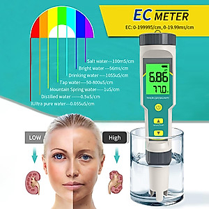 Yewhick Digital pH/TDS Meter with ATC Water pH Tester, 5 in 1 pH TDS EC Salinity Temp 0.01 Resolution, High Accuracy Water Quality Tester for Water, Wine, Pool, Aquariums