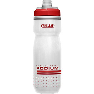 CamelBak Podium Chill Insulated Bike Water Bottle - Easy Squeeze Bottle - Fits Most Bike Cages - 21oz, Fiery Red/White
