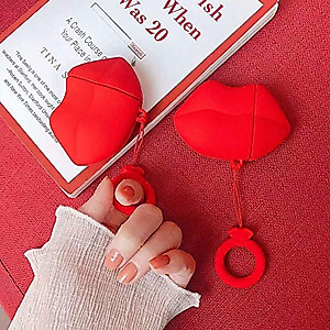Rertnocnf Compatible with Earbuds Case Airpods 1 & 2, Creative 3D Lips Design Personality Red Lip Portable Accessories Soft Silicone Protective Wireless Earphone Charging Case with Ring Decoration