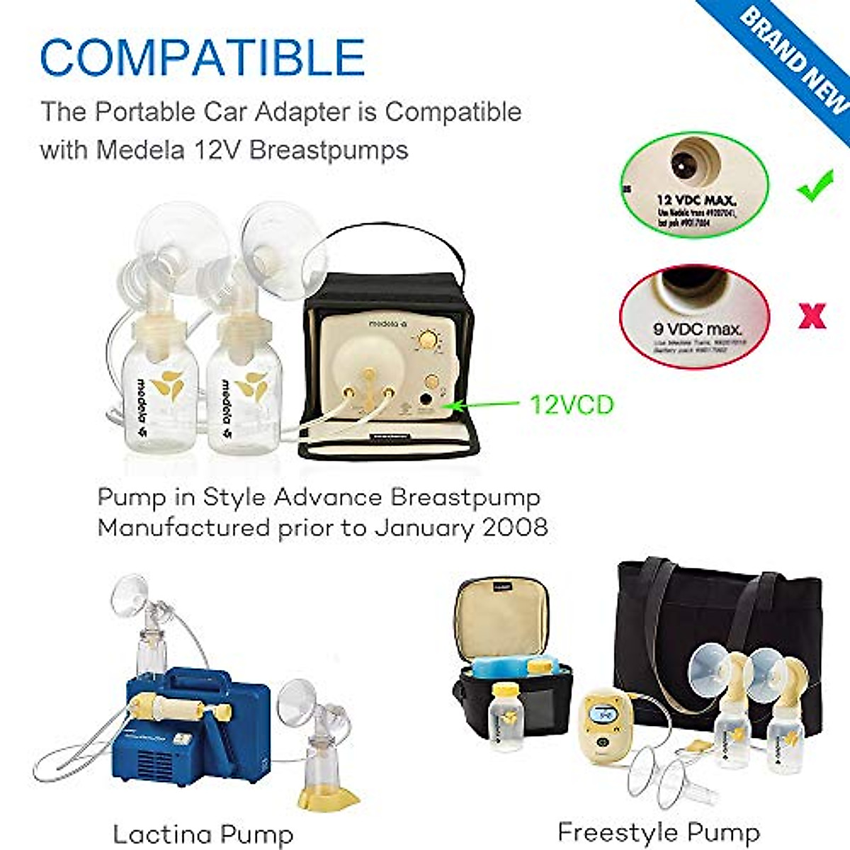 Car Vehicle Lighter Adapter for 12 Volt Medela Pump-in-Style Breast Pump, Freestyle and Lactina Breastpumps - CE FCC Approved Replacement Power Adapter for Medela Part # 67153 by Tbuymax