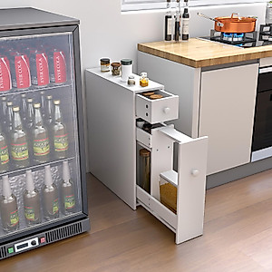 DORTALA Small Bathroom Floor Storage Cabinet, Free Standing Storage Organizer w/Drawer Double Door, Kitchen Cupboard, Wooden Entryway Storage Cabinet, 19" x 6.3" x 23"(L x W x H), White