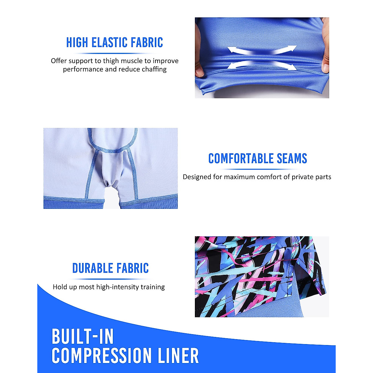 maamgic Mens 5" Gym Running Shorts for Men 2 in 1 Quick Dry Workout Athletic Shorts Colorful Blue Small