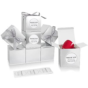 COTOPHER Small Gift Boxes 60 Pack 4x4x4 inches Silver Gift Boxes with Lids for Gifts, Crafting, Wedding Party Favor, Cupcake Boxes, Candy, Bridesmaids Proposal Box with Ribbons and Stickers (Metallic