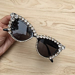 FUPRECIOUS Vintage Retro Cat Eye Sunglasses Rhinestone Crystal Sparkle For Women (black)