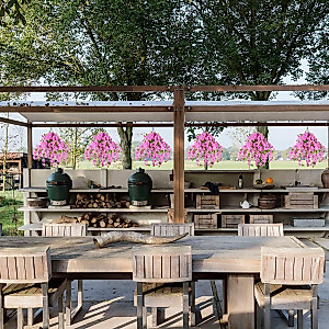 Homsunny Artificial Hanging Flowers Basket,4pcs Peach Blossom Silk Vine Flowers for Outdoor/Indoor,Ivy Basket Artificial Hanging Plant for Patio Lawn Garden Decor (Purple)