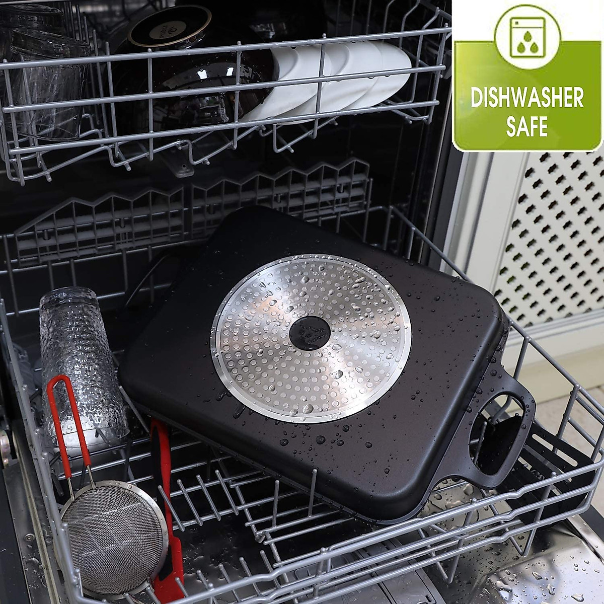 S·KITCHN Nonstick Grill Pan, Induction Stove Top Grill Plate, Glass Grilling Pan for Indoor, Gas Range Grill Panel/Skillet