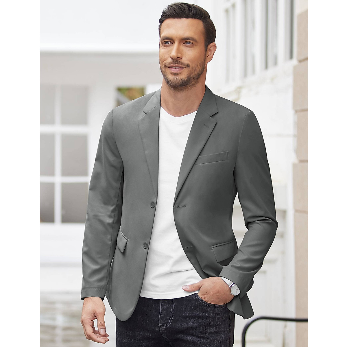COOFANDY Men’s Casual Blazer Jackets Two Button Lightweight Slim Fit Sports Coat Grey