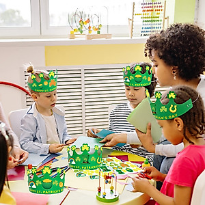 ceiba tree St. Patrick's Day Crown Crafts Kit 24 Pack Shamrock Paper Hats with Stickers for Kids Party Favors