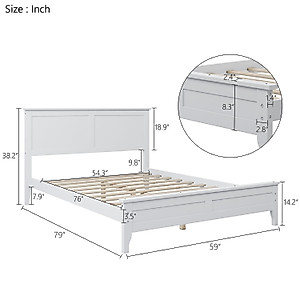 AOCOROE Solid Wood Full Bed Frame, Wooden Full Bed, Full Platform Bed with Headboard, Foot Board and Slats, No Box Spring Needed, White